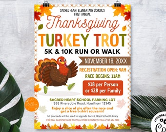 Thanksgiving Turkey Trot Flyer Editable Fall Walk/run Poster - Etsy