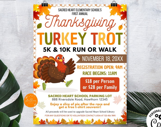 Turkey Trot Flyer Printable Fall Poster Invitation, Community ...