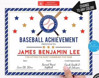 EDITABLE Baseball Award Certificates, INSTANT DOWNLOAD, Team Baseball ...