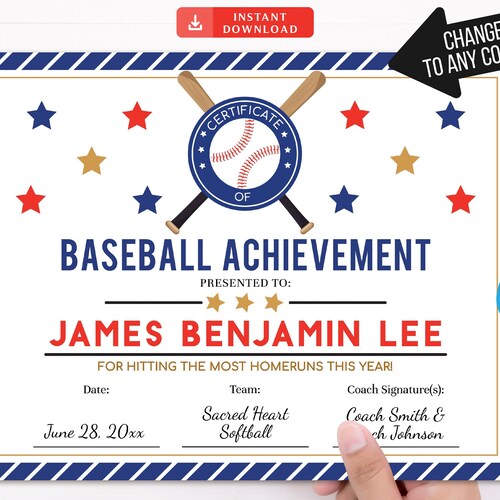 EDITABLE Baseball Award Certificates INSTANT DOWNLOAD Team - Etsy