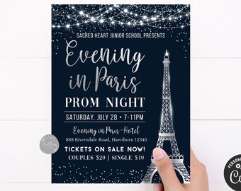 Paris Prom Flyer: School Dance Invitation (DIY Editable) - Etsy