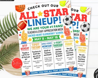 Sports All Star Vip Teacher Appreciation Week Itinerary Poster All Star ...