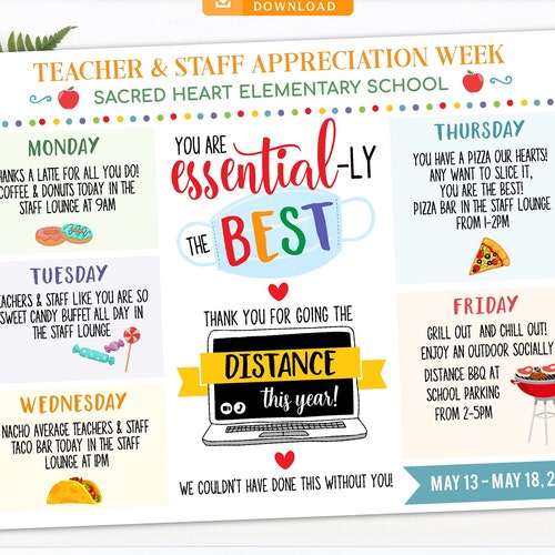 EDITABLE Teacher Appreciation Week Itinerary Poster Summer - Etsy