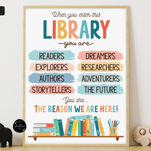 School Library Classroom Poster Watercolor Librarian Decor - Etsy