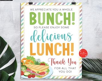 Lunch Thank You Sign, We Appreciate You a Bunch Enjoy Lunch, Staff ...