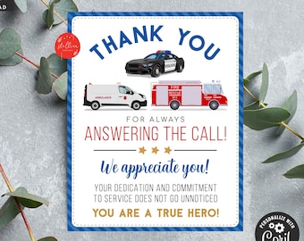First Responders Appreciation Sign, Thank You for Always Answering the ...