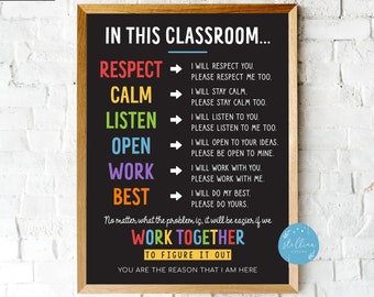 Classroom Rules Poster: Respect, Calm, Listen - Teen Class Decor ...