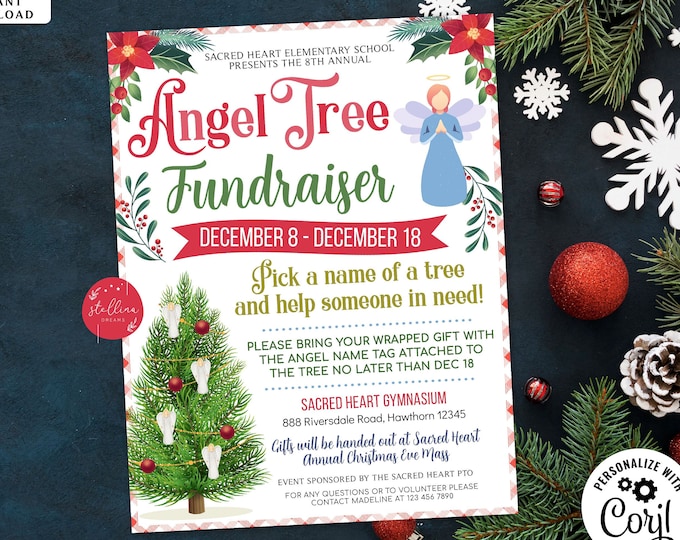 EDITABLE Christmas Angel Tree Fundraiser Flyer, Christmas Charity ...