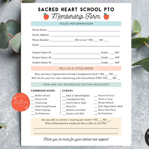 Printable/editable PTO PTA Membership Form Pto/pta Parent - Etsy