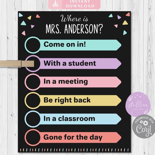Editable Where's the Teacher Sign Classroom Door Sign | Etsy