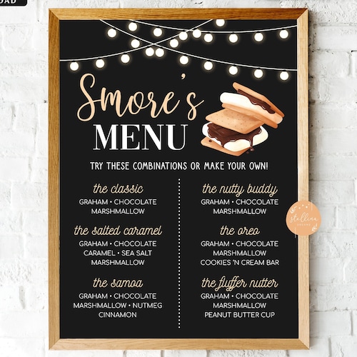 S'mores Menu Printable Smores Menu S'mores Sign - Etsy