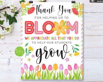 Thank You for Helping Us Bloom Appreciation Sign, Teacher Staff Thank ...