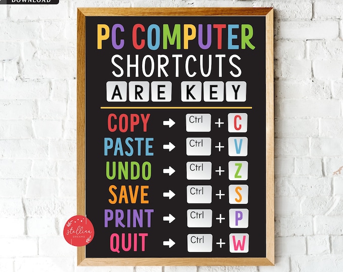 Computer Lab School Sign, Computer Shortcuts Chalkboard Poster ...