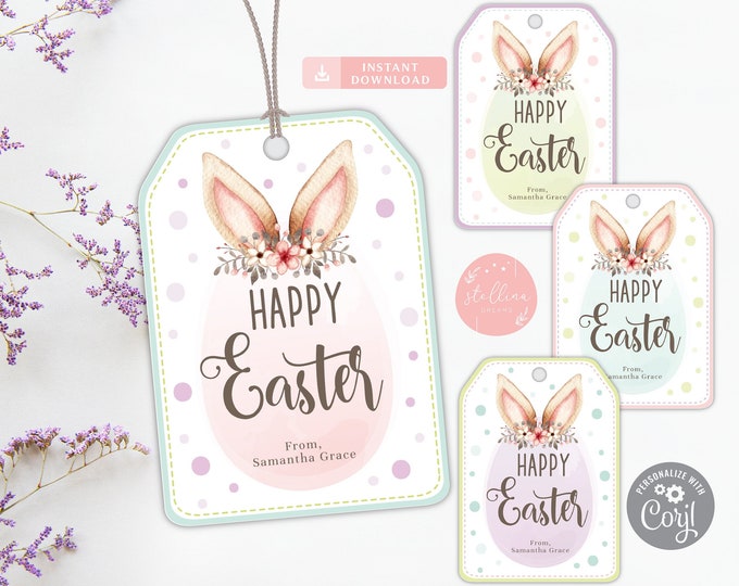 Happy Easter Printable Tags, Instant Download, Happy Easter Gift Tags ...