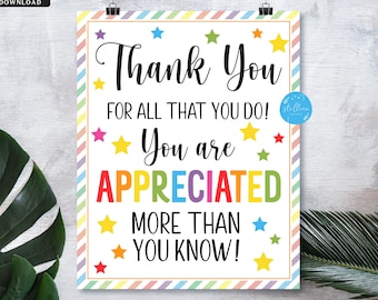 Appreciation Sign, Thank You Gift, Teacher Staff Employee Nurse ...