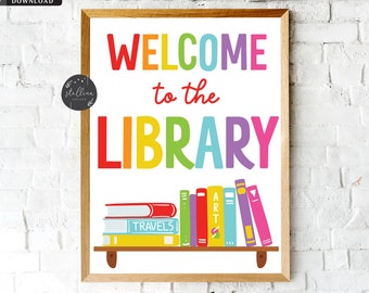 Printable Welcome Library School Sign, Classroom Decor, School Library ...