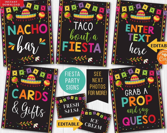 Editable Fiesta Signs, Printable Mexican Theme Party Decor, Cinco De ...