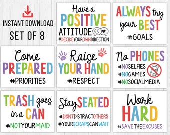 Printable Hashtag Signs, Posters for Bulletin Board, Classroom Rules ...