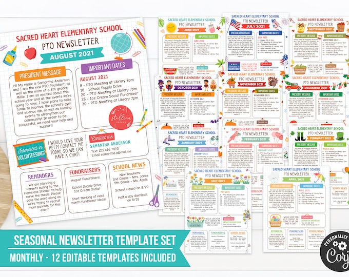 Yearly Pto Pta Newsletter Template Set, Classroom Printable Handout ...