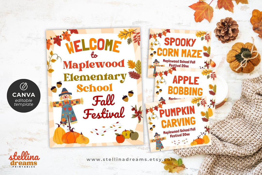 Editable Fall Festival Poster Set: Welcome Sign & Station Sign | Canva ...