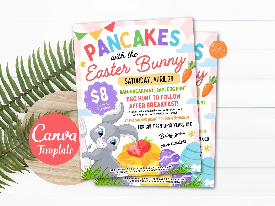 Editable Easter Brunch Flyer: Egg Hunt Invitation, Pancakes With Bunny ...
