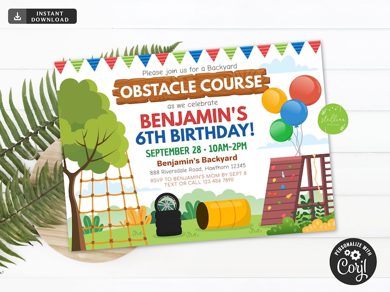 Editable Obstacle Course Birthday Invitations Outdoor - Etsy