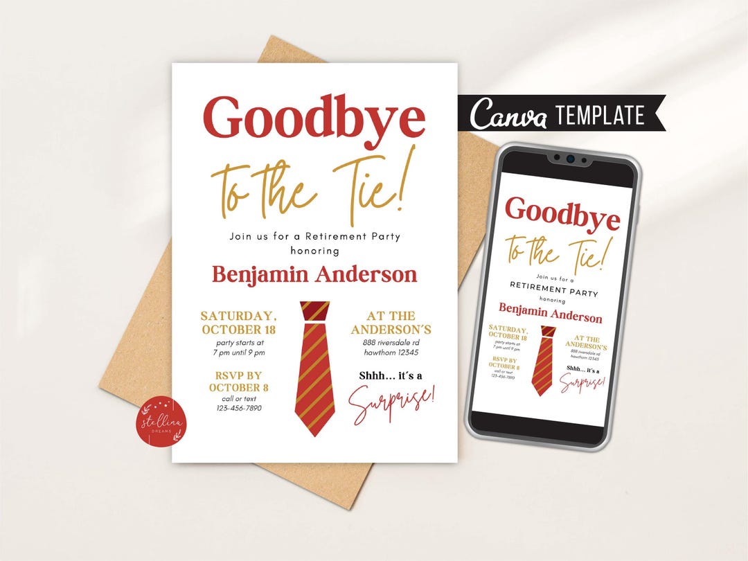 Editable Men's Retirement Invitation, Printable Corporate Management ...