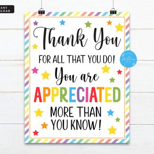 Appreciation Sign, Thank You Sign, Thank You Gift, Teacher Staff ...