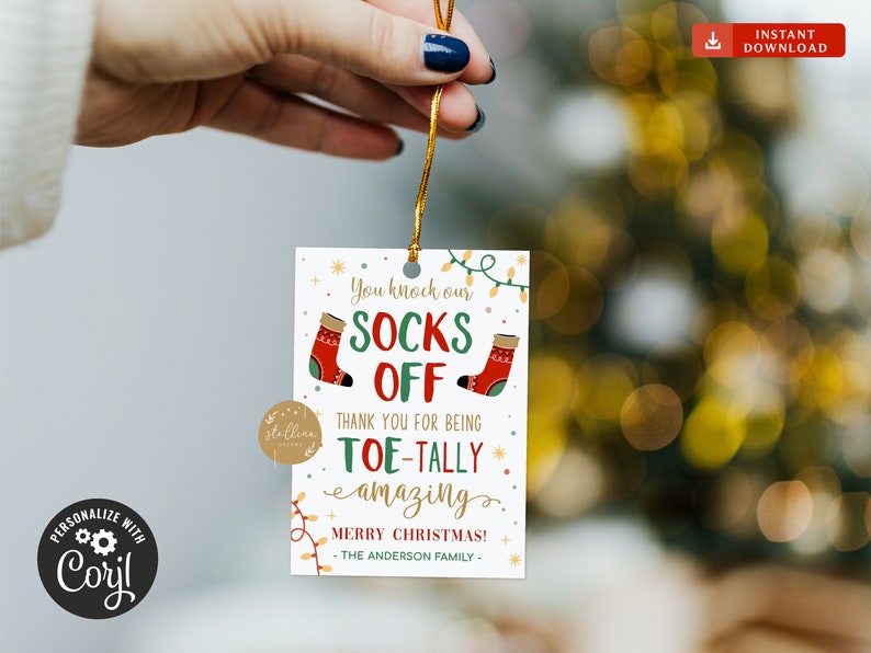 Christmas Sock Gift Tags Staff, Xmas Ugly Fuzzy Socks Mani Pedi Gift ...