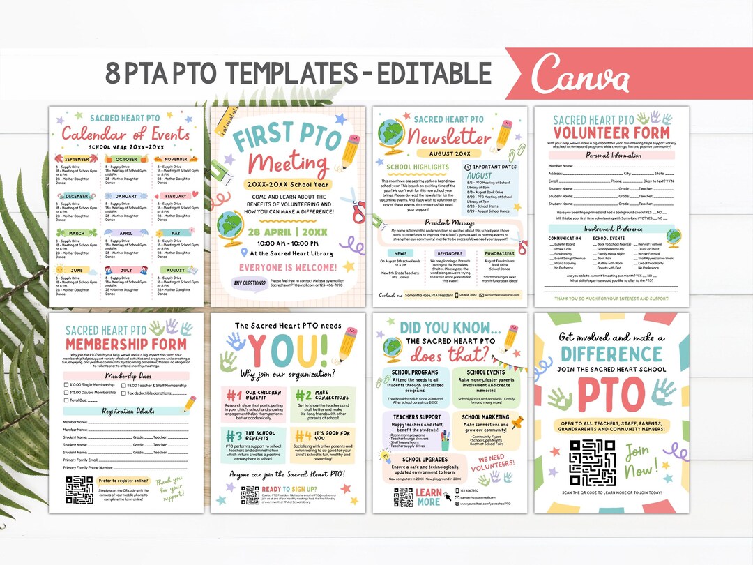 Editable PTA PTO Recruitment Templates: Rainbow Boho Canva Bundle ...