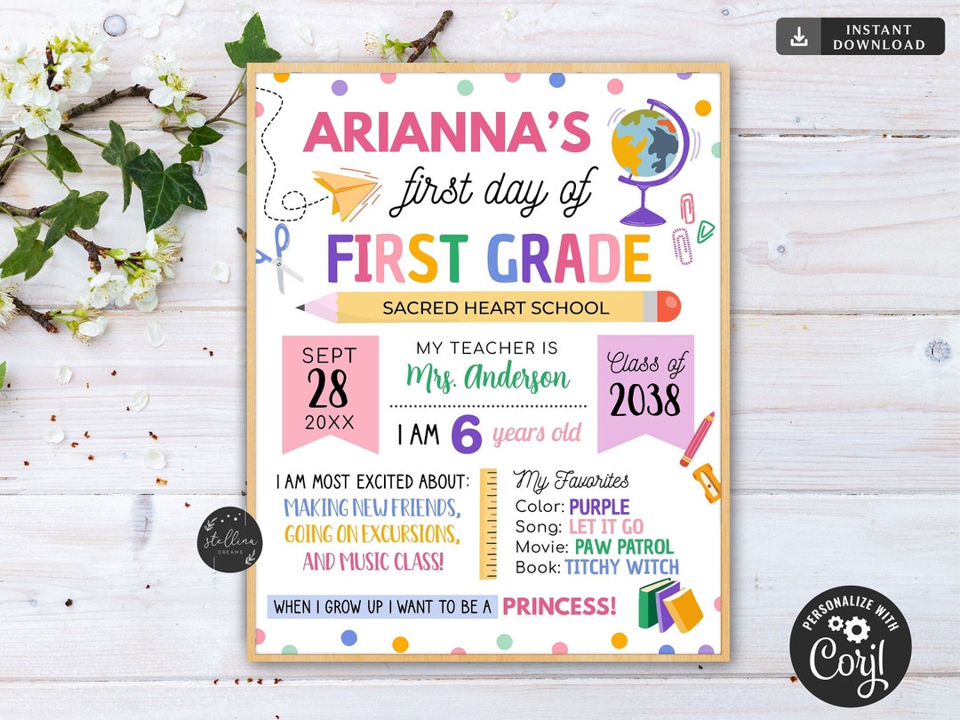 EDITABLE First Day of School Sign, Back to School Sign Personalized ...