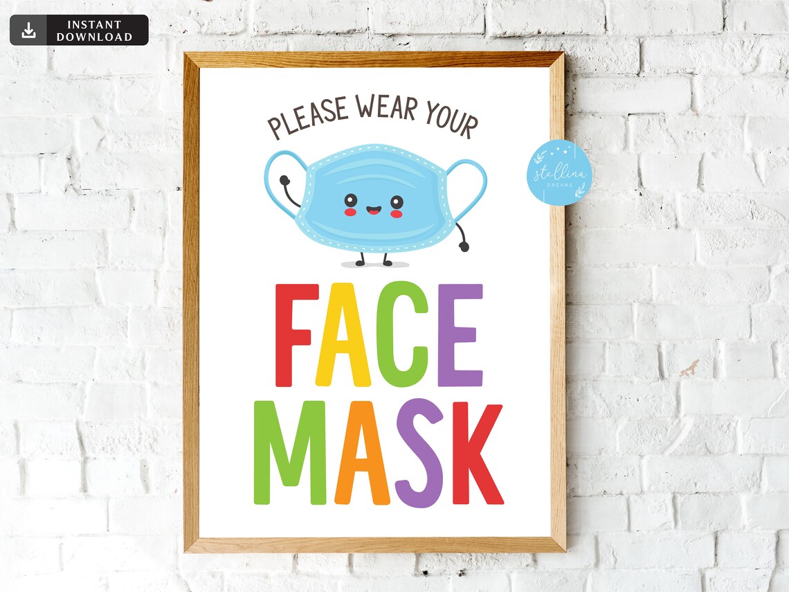 Please Wear A Mask Sign for Kids, Printable School Health Office Poster ...