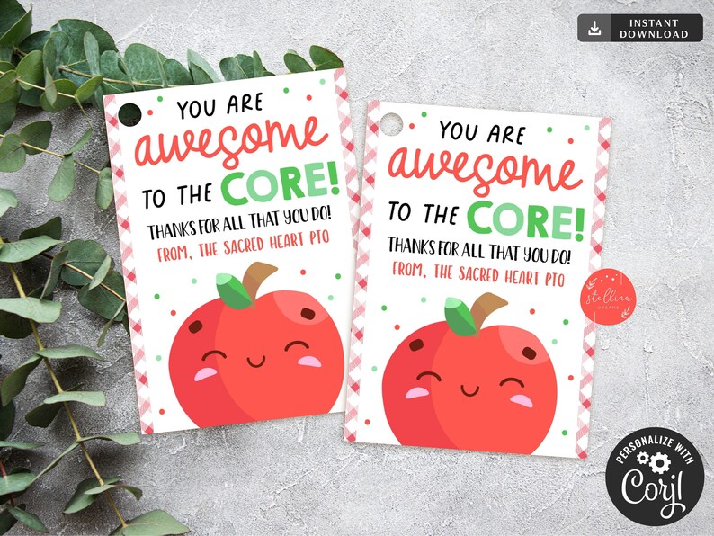 Editable Teacher Apple Gift Tags You Are Awesome to the Core - Etsy