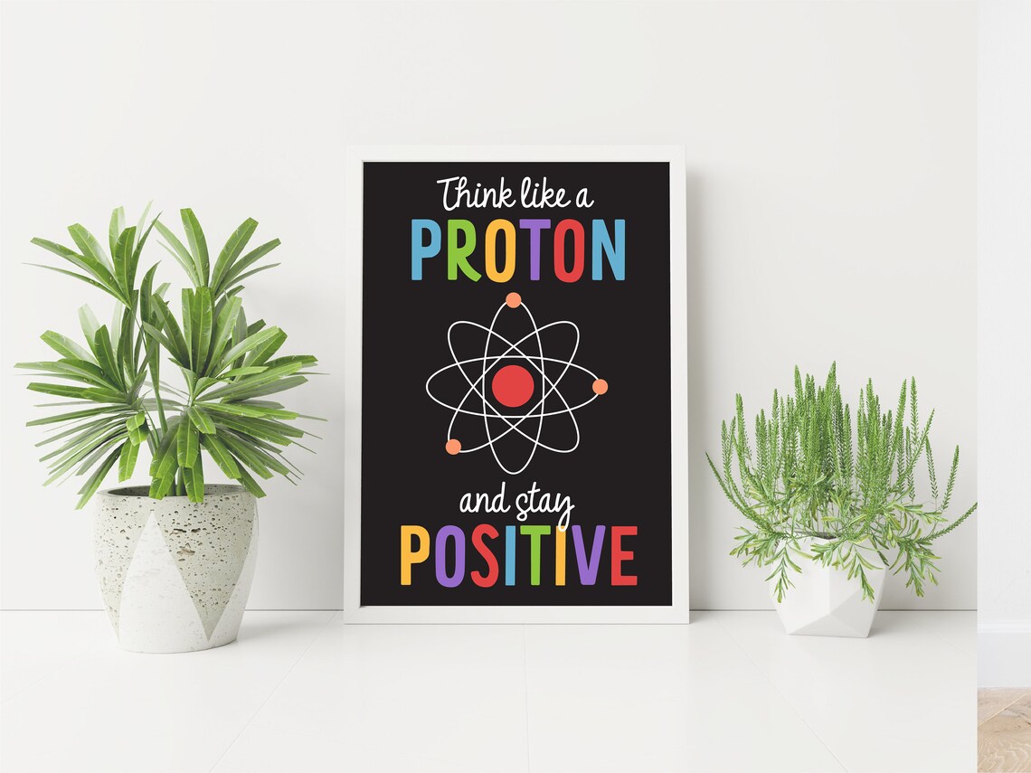 Think Like a Proton Stay Positive Science Classroom Printable | Etsy