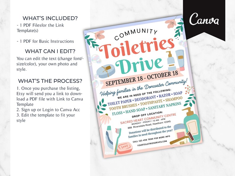 Editable Toiletries Drive Flyer: School, Church, Charity (CANVA ...