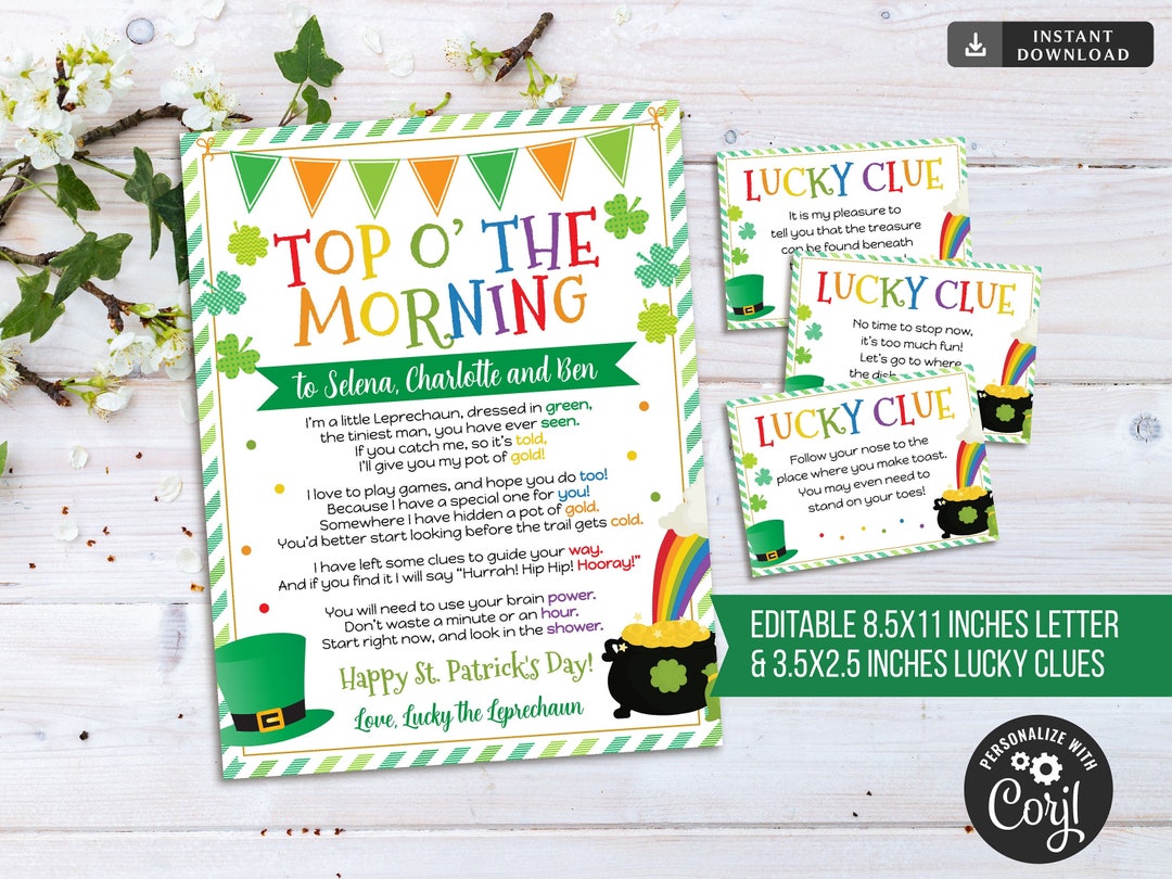 EDITABLE St. Patrick's Day Scavenger Hunt Game, Printable Clue Cards ...