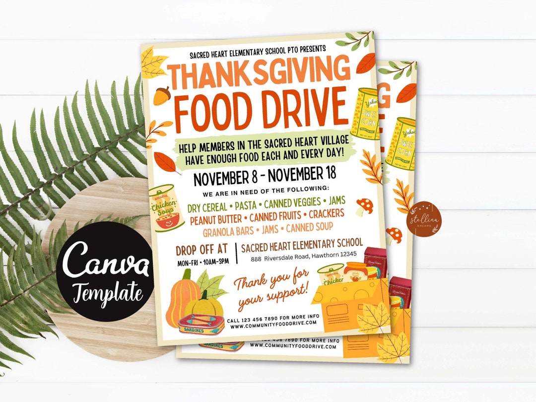 Editable Fall Food Drive Flyer, Fall School Church Event, Thanksgiving ...