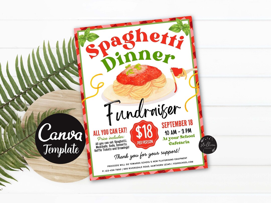 Editable Spaghetti Dinner Fundraiser Flyer, Pto Pta, Church Community ...