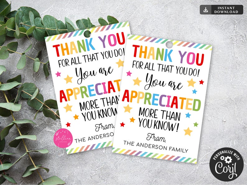 Teacher Thank You Gift Tags, Staff Teacher Appreciation Week, Employee ...