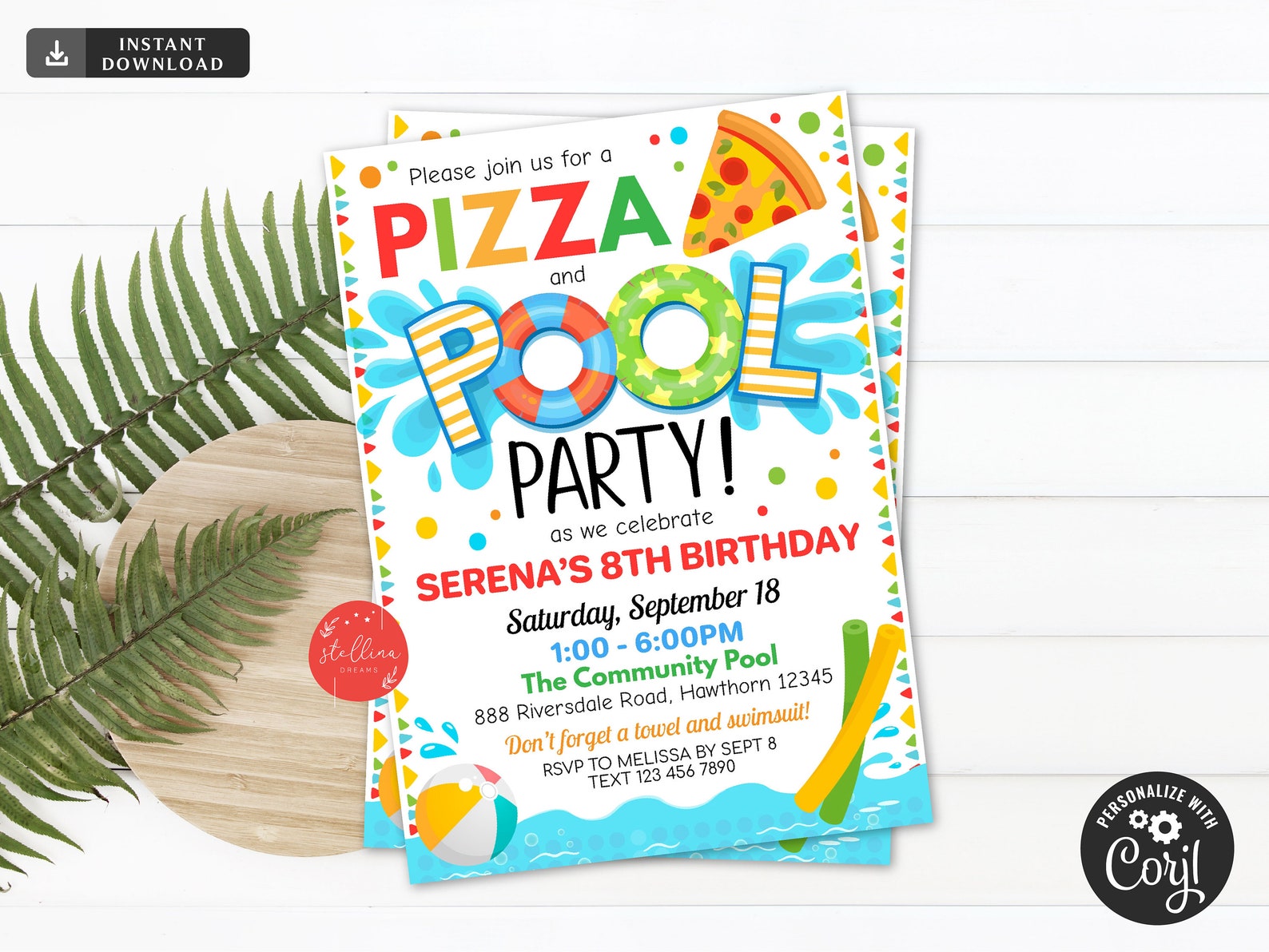 EDITABLE Pizza and Pool Party Invitation, End of School Party ...