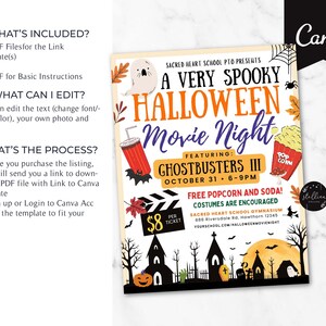 Editable Halloween Movie Night Flyer Printable Fall School Church ...