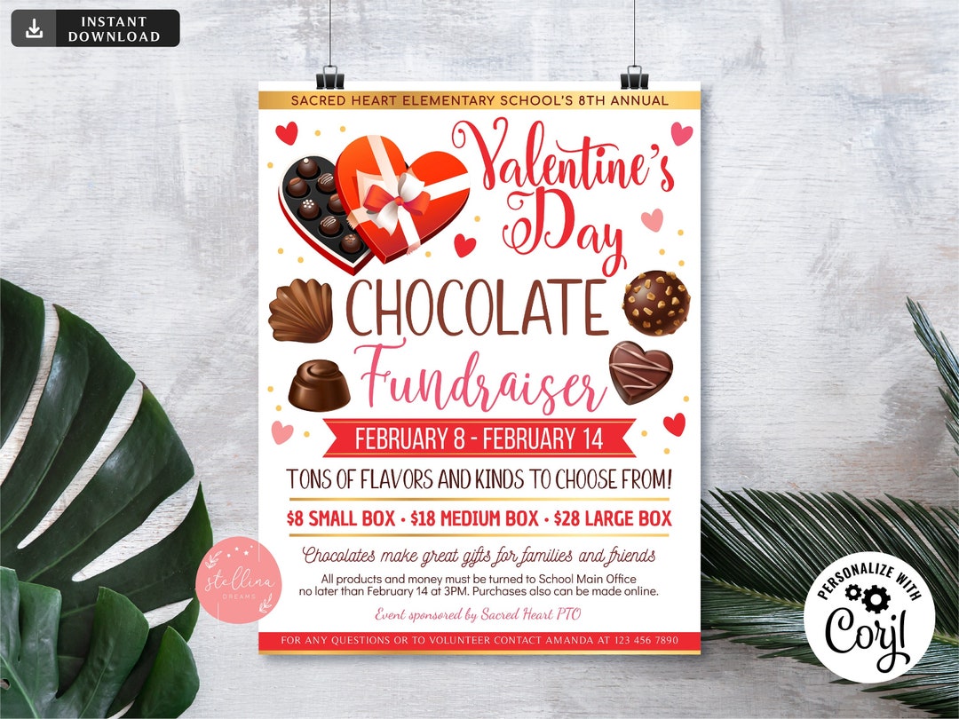 Valentine's Day Chocolate Fundraiser Flyer, Printable Candy Fundraiser ...