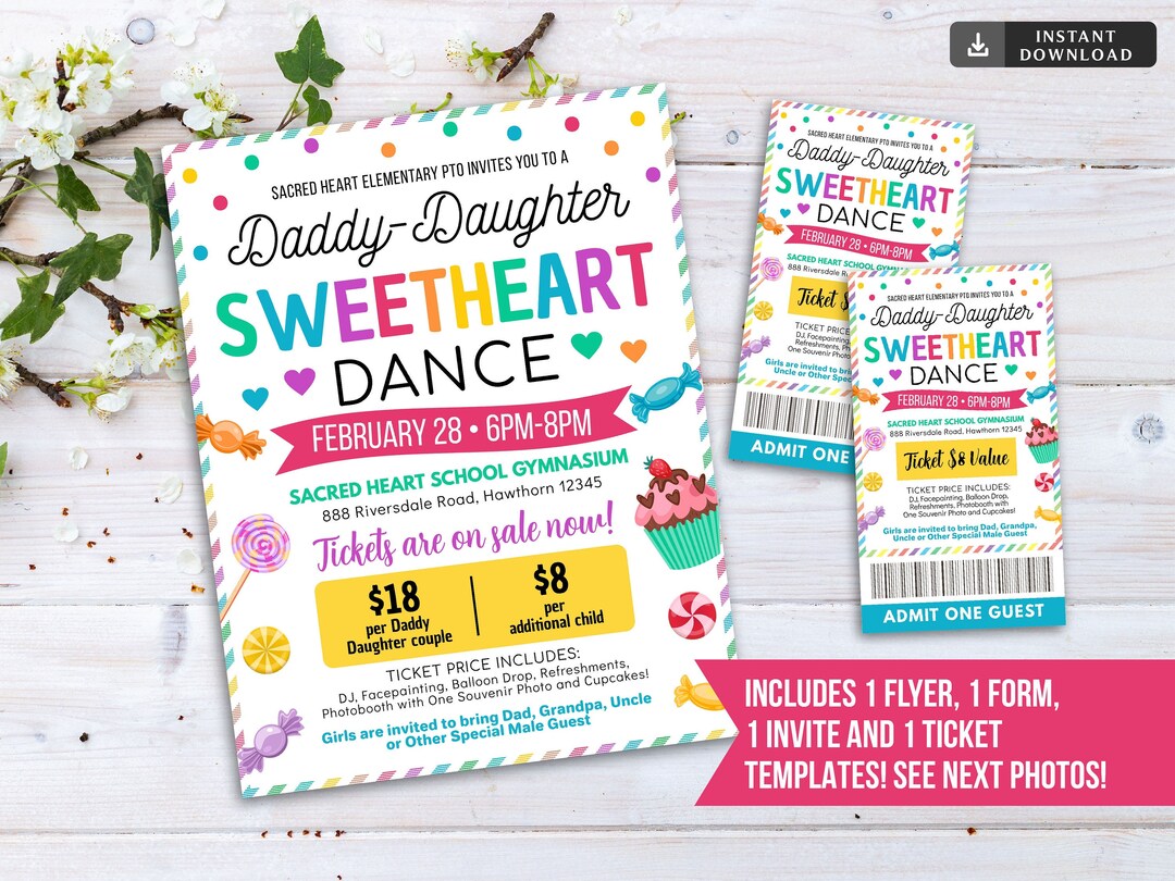 Daddy Daughter Candy Themed Sweetheart Dance, School Dance Flyer Party ...