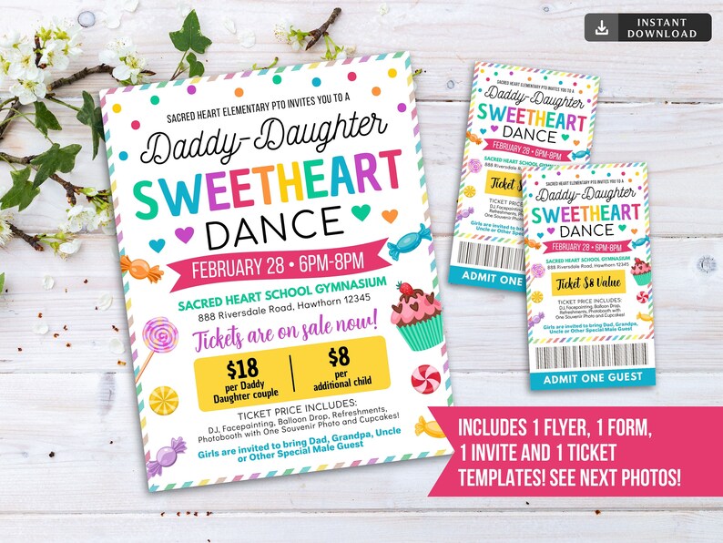 Daddy Daughter Candy Themed Sweetheart Dance, School Dance Flyer Party ...