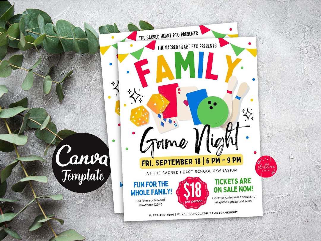 Editable Family Game Night Flyer, PTA PTO Flyer, School Church Benefit ...