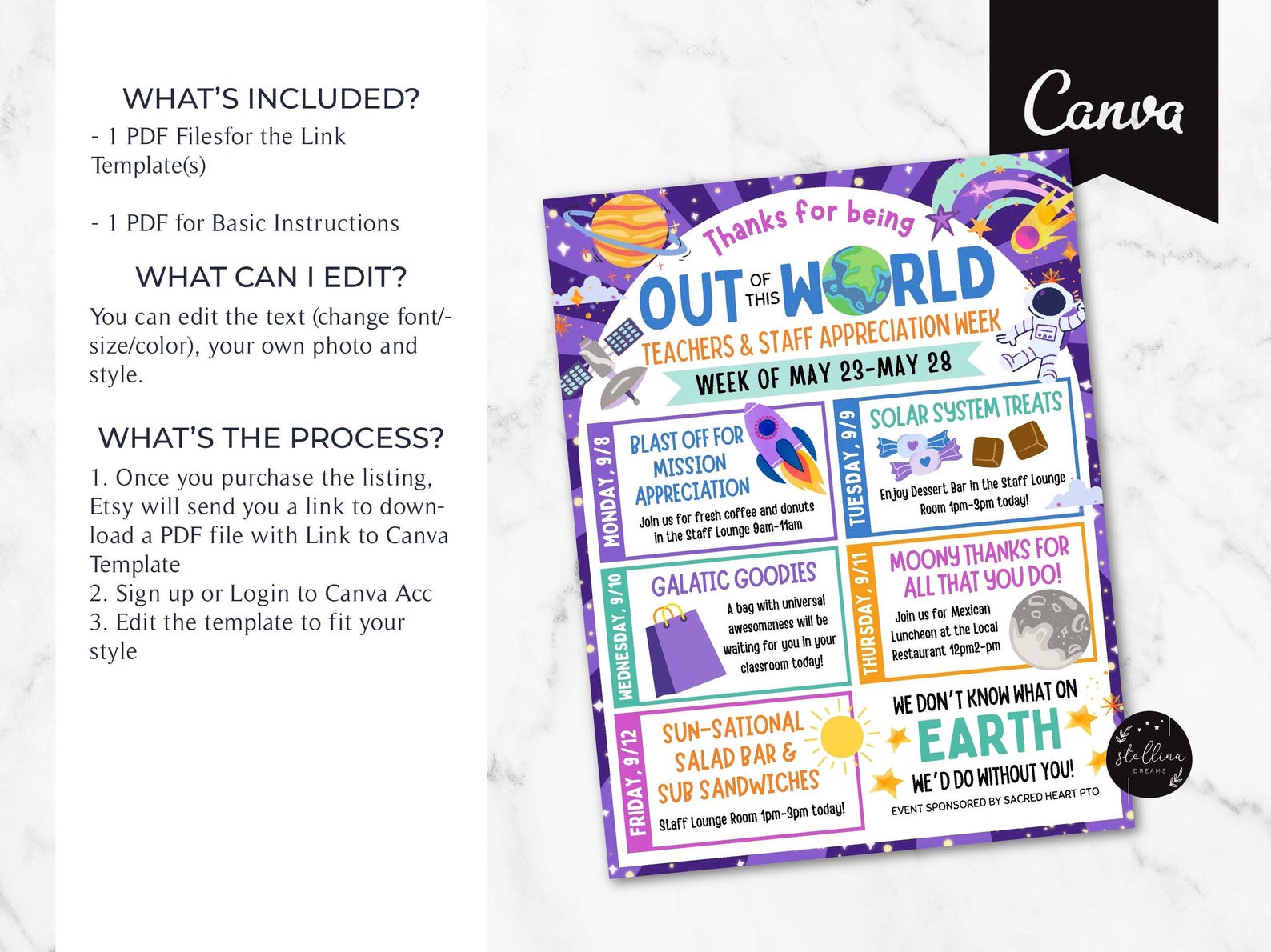 Editable Space Theme Teacher Appreciation Week Itinerary Poster Digital ...
