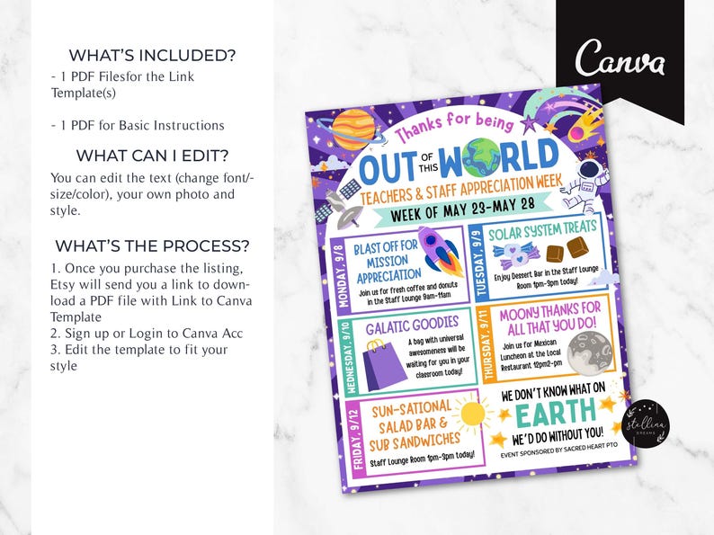 Editable Space Theme Teacher Appreciation Week Itinerary Poster Digital ...