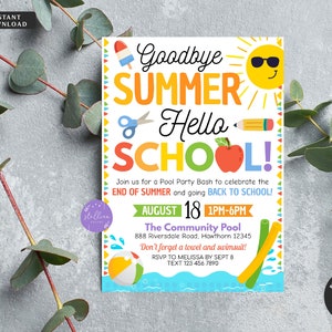 End of Summer Party Invitation, Goodbye Summer Hello School Party ...