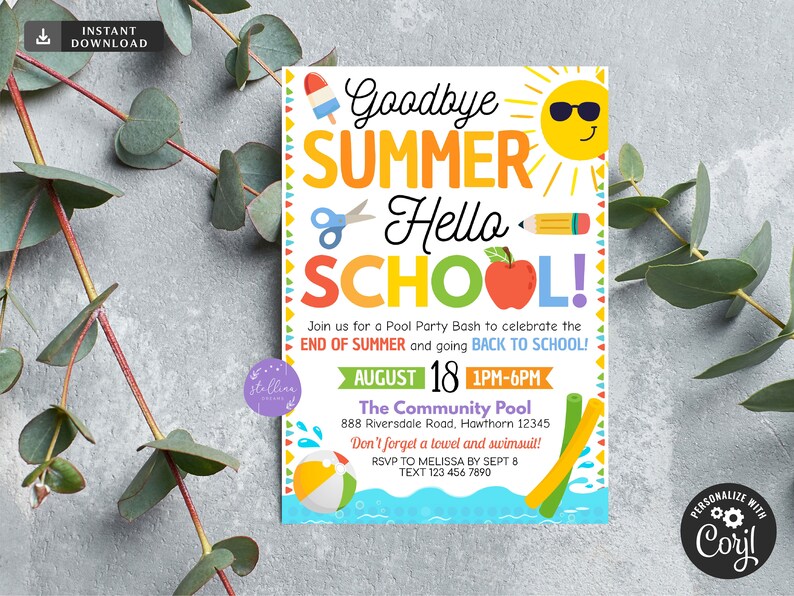 End of Summer Party Invitation Goodbye Summer Hello School - Etsy
