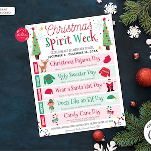 Editable Christmas School Spirit Week Itinerary Schedule, Daily Weekly ...